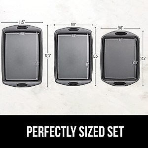 Gorilla Grip Non Stick Jelly Roll Baking Pans, Thick Warp Proof, 3 Piece, Durable Silicone Handles, Kitchen Oven Pan Bakeware Set, Cooking, Roasting Sets, Easy Clean, Set of 3, Black