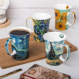 McIntosh Van Gogh Fine Bone China Set of 4 Mugs with Matching Gift Box (11 oz)