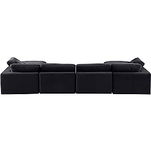 Meridian Furniture 189Black-Sec6B Comfy Collection Modern | Contemporary Upholstered Modular Sectional, Soft Black Velvet, Down Feather Cushions, 158" W x 79" D x 34.5" H, Black