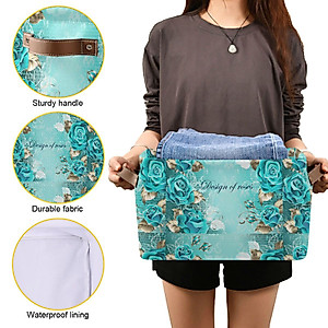 ALAZA Blue Rose Flower Beautiful Foldable Storage Box Storage Basket Organizer Bins with Handles for Shelf Closet Living Room Bedroom Home Office 1 Pack