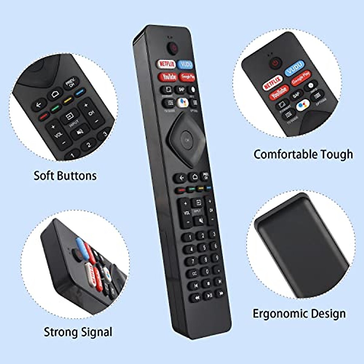 NH800UP RF402A-V14 RF402AV14 Remote Control Compatible with Philips Android 4K Ultra HD Smart LED TV Replacement Controller with Netflix Vudu YouTube with Batteries (No Voice Function)