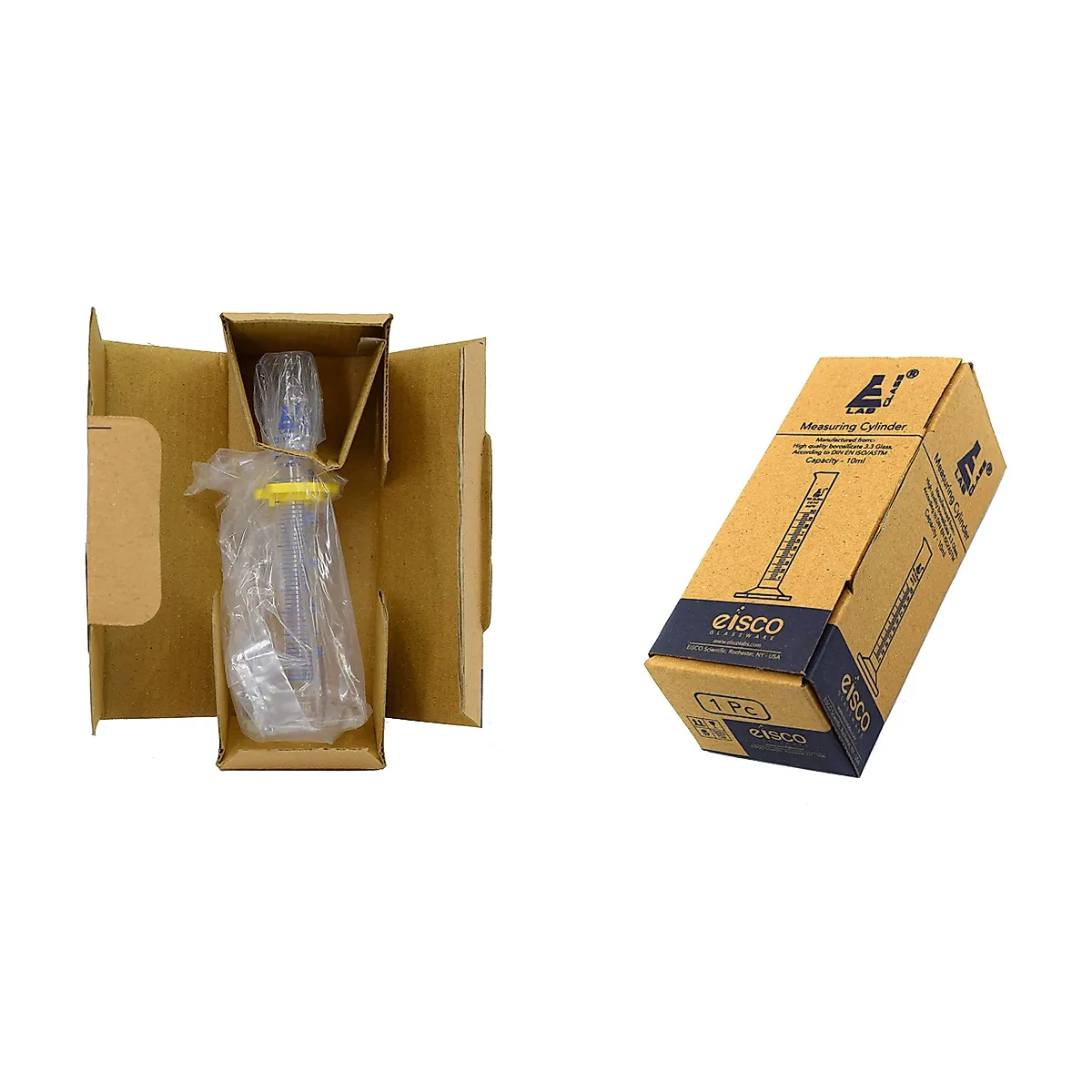 EISCO Graduated Cylinder, 250mL - ASTM, Class A Tolerance ±1.00mL - Protective Collar, Hexagonal Base - Blue Graduations - Borosilicate 3.3 Glass