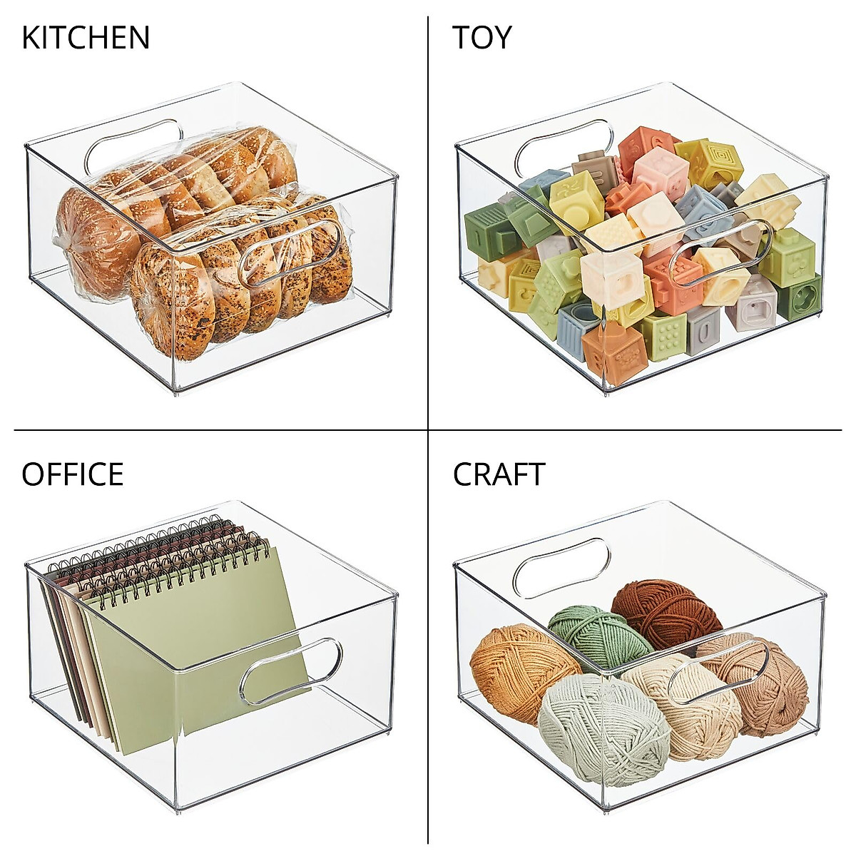 mDesign Deep Plastic Stackable Storage Organizer Container Bin, Bath and Shower Organization for Cabinet, Cupboard, Shelves, Counter, or Closet - Holds Shampoo, Vitamins - Ligne Collection - Clear