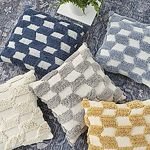 Nicole Curtis Pillow Tufted Diag Checkers Light Grey 18" x 18" Throw Pillow