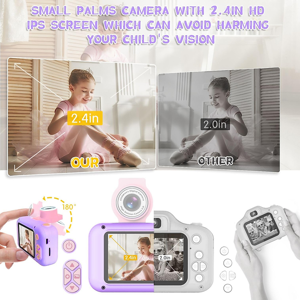 Kid Camera,ARNSSIEN Camera for Kid,2.4in IPS Screen Digital Camera,180°Flip Len Student Camera,Children Selfie Camera with Playback Game,Christmas/Birthday Gift for 4 5 6 7 8 9 10 11 Year Old Girl Boy