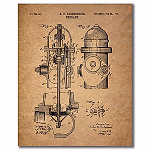 BigWig Photos Fireman Patent Wall Art Prints - Firemen Firefighter Gift Set of 6 (8 inches x 10 inches)