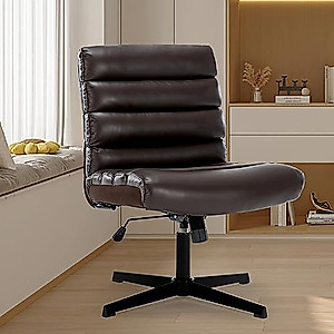 Home Office Desk Chair PU Leather, Excutive Computer Chair No Wheels Modern Office Chair for Bedroom, Game, Study, Brown