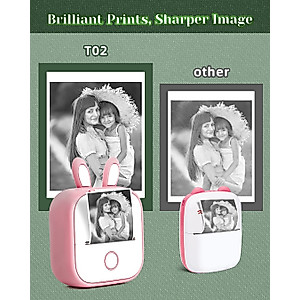 Memoqueen Mini Sticker Printer T02 Portable Thermal Printer, Instant Photo Printer Set & 3 Rolls Transparent Adhesive Thermal Paper