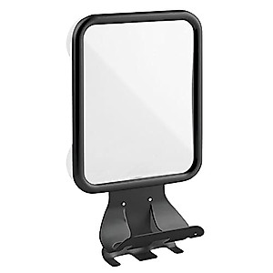 mDesign Large Modern Metal Suction Shaving Mirror Center for Bathroom Showers and Tubs - Holders for Shaving Cream and Razors - Matte Black