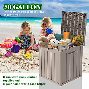 KFY 50 gallon deck box,All-weather resin material outdoorstorage box easy to install and portable,Suitable for indoor and outdoor scenes (light brown)