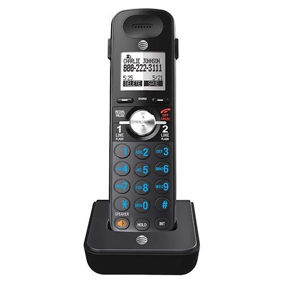 AT&T TL88102BK DECT 6.0 2-Line Expandable Cordless Phone with Answering System and Dual Caller ID/Call Waiting, 1 Handset, Black