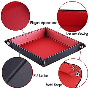 SIQUK 6 Pieces Dice Tray PU Leather Dice Rolling Tray Folding Square Holder for Dice Games, 6 Colors