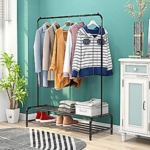 Stand Metal Garment Rack Standard Rod Clothes Rack with Bottom Shelf, Black
