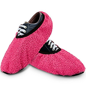 Zhanmai Pink Fuzzy Bowling Shoes Covers Women's Reusable Non Slip Bowling Shoes Protector Washable Boot Cover Soft Foot Covers for Bowling, Household, Office, Laboratory, Size 7-8.5