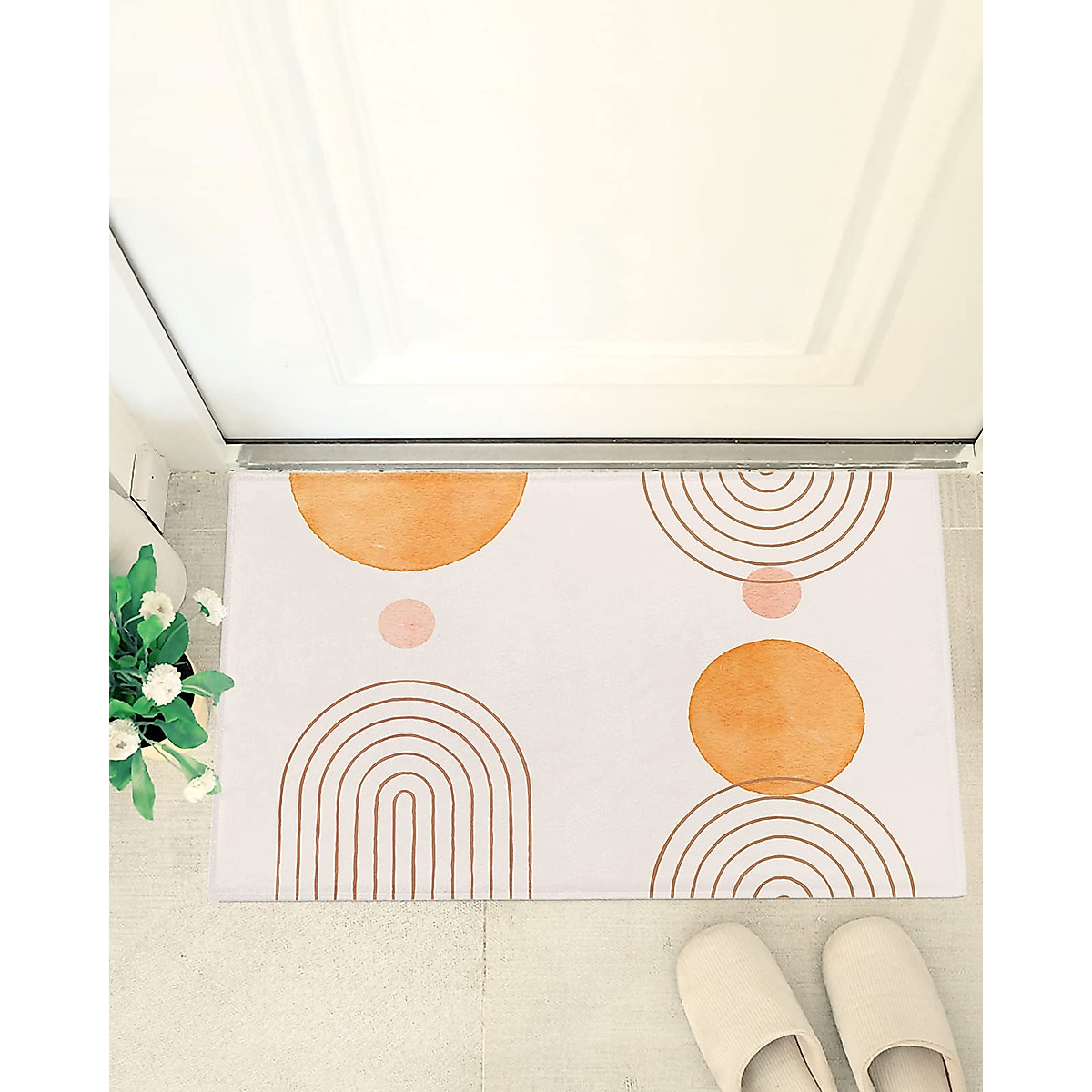 Indoor Doormat Boho Sun Mid Century Abstract Geometric,Shaggy Floor Mat with Non-Skid Backing Modern Minimalist Art,Machine Washable Plush Area Rug Carpets for Kitchen Nursery Bedroom 20x3in