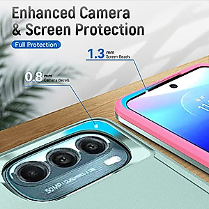 KSELF Moto G Stylus 5G 2022 Case: Shockproof Military-Grade, Ring Kickstand, Tempered Glass Protector (Green & Pink)