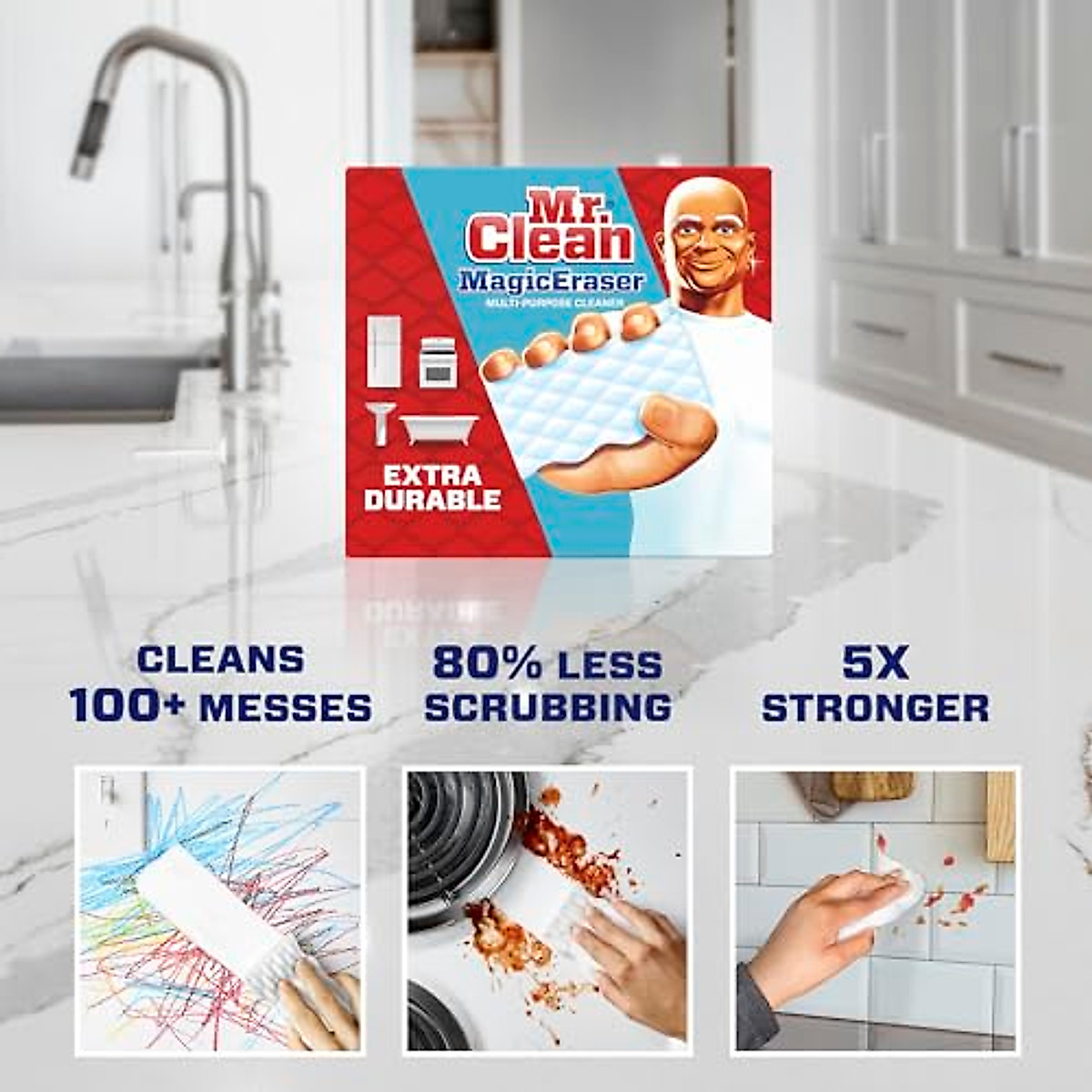 Mr. Clean Magic Eraser Extra Durable Scrubber & Cleaning Sponge, 4 Count (Pack of 1)
