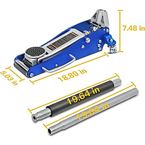 BILT Hard Aluminum and Steel Floor Jack, Low Profile Hydraulic Racing Floor Jack with Dual Piston Rapid Pump, 1.5 Ton Capacity (3,000 lb), Blue