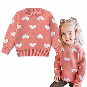 Simplee kids Baby Girls' Valentine's Sweater Pink Pullover Coat Cotton Sweater Patterns to Knit Heart for Autumn Fall and Winter 2-3T