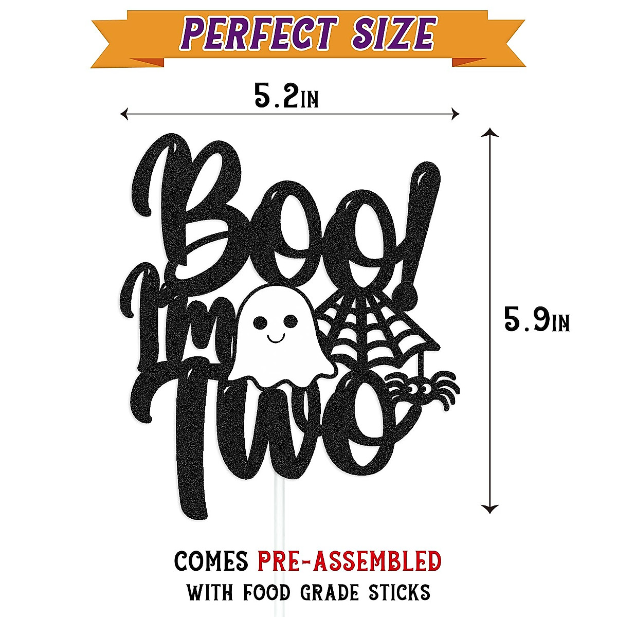 Levvcirki Boo I’m Two Cake Topper Halloween 2nd Cake Decoration for Boy Girl Halloween Ghost Spider Bat Theme Second Happy Birthday Party Décor Supplies