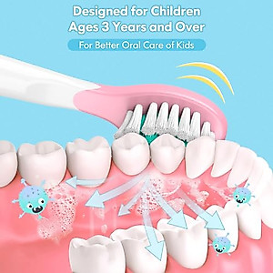 DADA-TECH Kids Electric Toothbrush Rechargeable, Sonic Silicone Teeth Brush with Timer for Children Boys Girls Ages 3+, 3 Modes with Memory, 4 Soft Brush Heads (Pink Shiba Inu Dog)