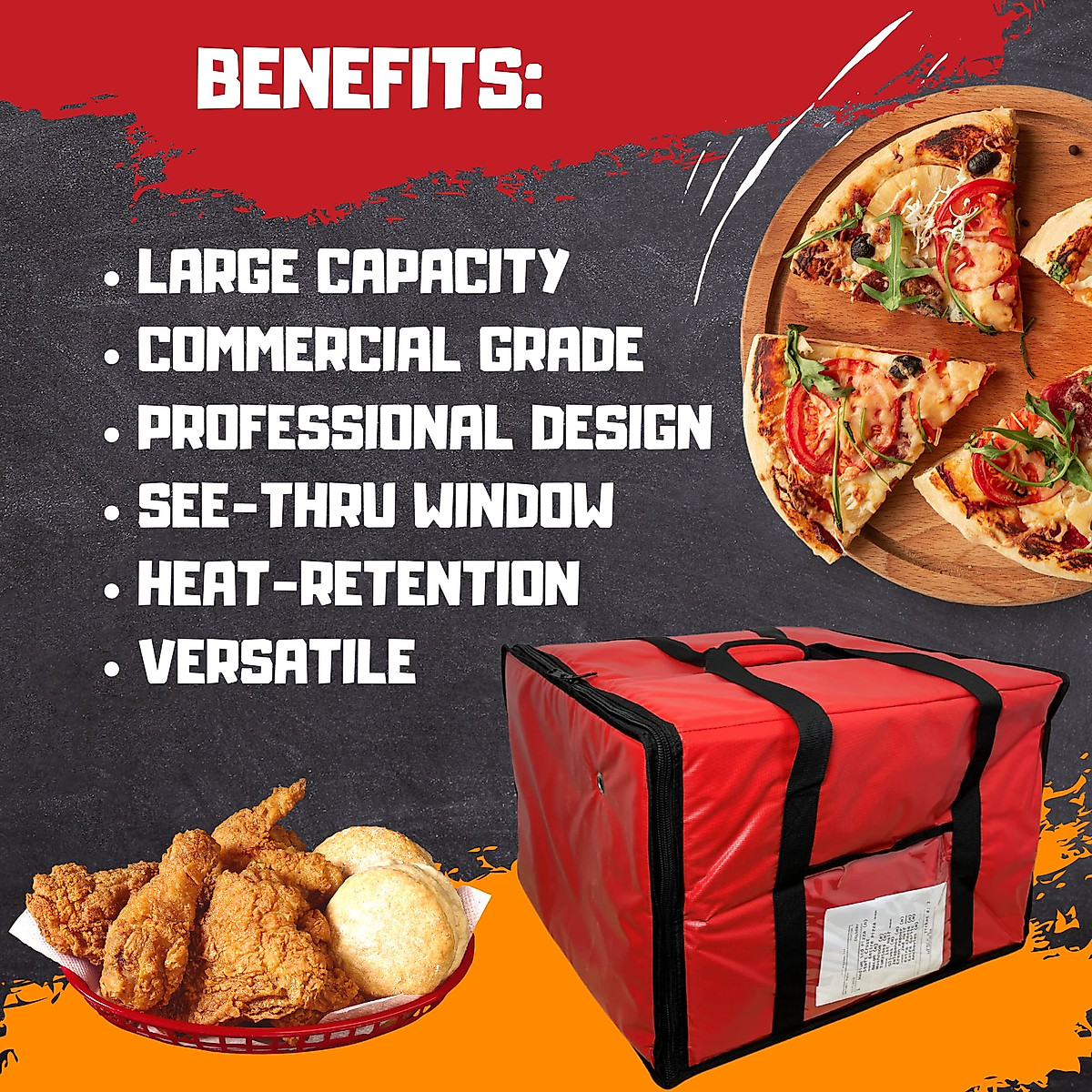 FSE Insulated Pizza Food Delivery Bag Carrier, 18 Inch x 18 Inch x 13 Inch (Zipper Closure)