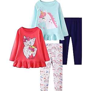 MSSMART 5t Girl Outfits Kids Fall Winter Clothing Cotton Cat Clothes 2 Pieces Leggings Set Unicorn Size 5T