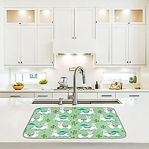 Classic Llama Dish Drying Mat for Kitchen Counter Absorbent Microfiber Dishes Drainer Mat Non-Slip Dish Draining Mat Fast Dry Kitchen Accessories Pad 16x18 inch