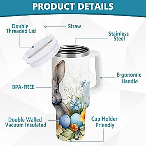 ALAZA Easter Bunny Rabbit 40 oz Tumbler Stainless Steel Water Bottle Vacuum Insulated Cup with Straw Lid & Handle For Travel Car Cup Holder