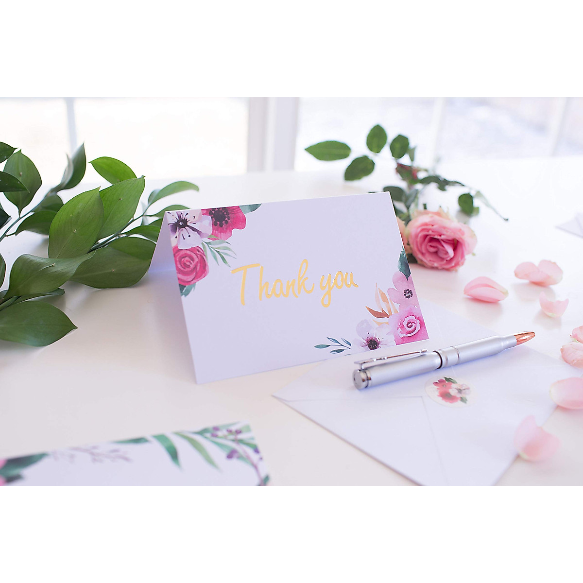 Boho Floral Thank You Cards for Designer Thank You Notes! Bulk Set of 48 Blank Cards with Envelopes for Baby Shower Note Cards, Wedding Thank You Cards and Bridal Shower Thankyou Card