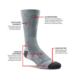 Farm to Feet Damascus Lightweight Merino Wool Crew Socks, Charcoal, Medium