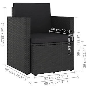 vidaXL Patio Chair with Cushions - Stylish Poly Rattan Outdoor Furniture, Black, Comfortable and Durable for Garden, Balcony and Patio Setting