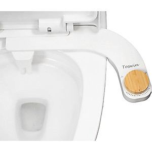 Toswin Left Hand Bidet Left Handed Bidet Ultra Slim Bidet Left Side Control Clear Rear Bidet Attachment for Toilet with Dual Front & Rear Nozzles and Adjustable Water Pressure -Bamboo Knob