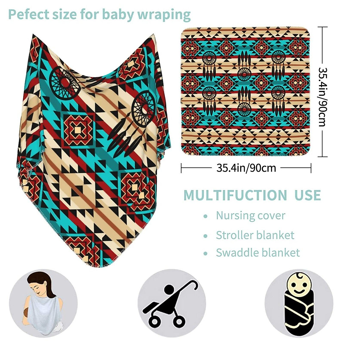 Native American Aztec Navajo Western Swaddle Blankets Newborn Muslin Swaddle Blankets Receiving swaddling Blankets Large Wrap Silky Soft Gifts for Baby boy Girls