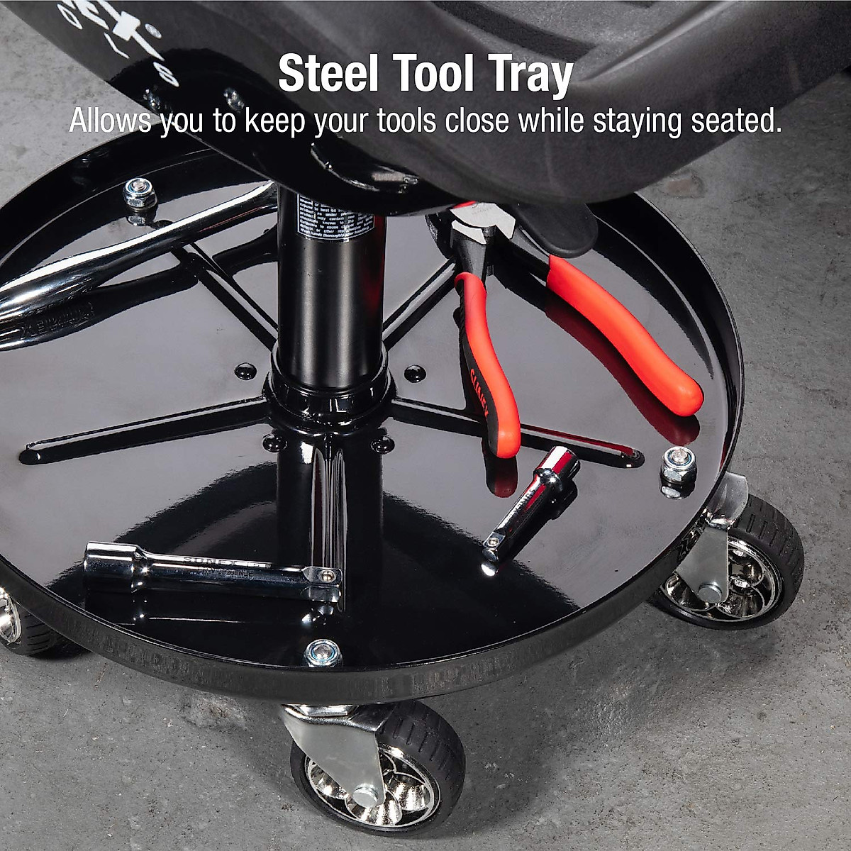 Sunex Tools 8514 300-Pound Capacity Telescoping Tractor Seat with Parts Tray and 3.5-Inch Heavy Duty Casters