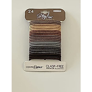 Stylin’ Naturals Clasp-Free Premium Hair Elastics Control&Hold 24 Elastics (Neutral Heather)