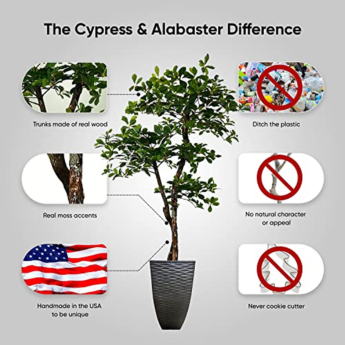 Hand-Made 5' Black Olive Leaf Artificial Tree with Ethically Sourced Real Wood Trunks | Green | Cypress & Alabaster