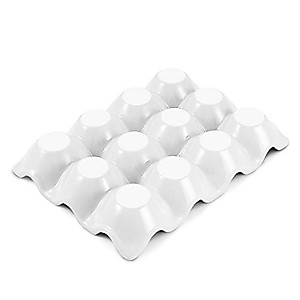 Flexzion Ceramic 12 Cups Egg Tray - Whole Dozen Porcelain Egg Holder Container Keeper Storage Organizer Decorative Serving Stand Serveware for Refrigerator Fridge Countertop Display Kitchen (White)