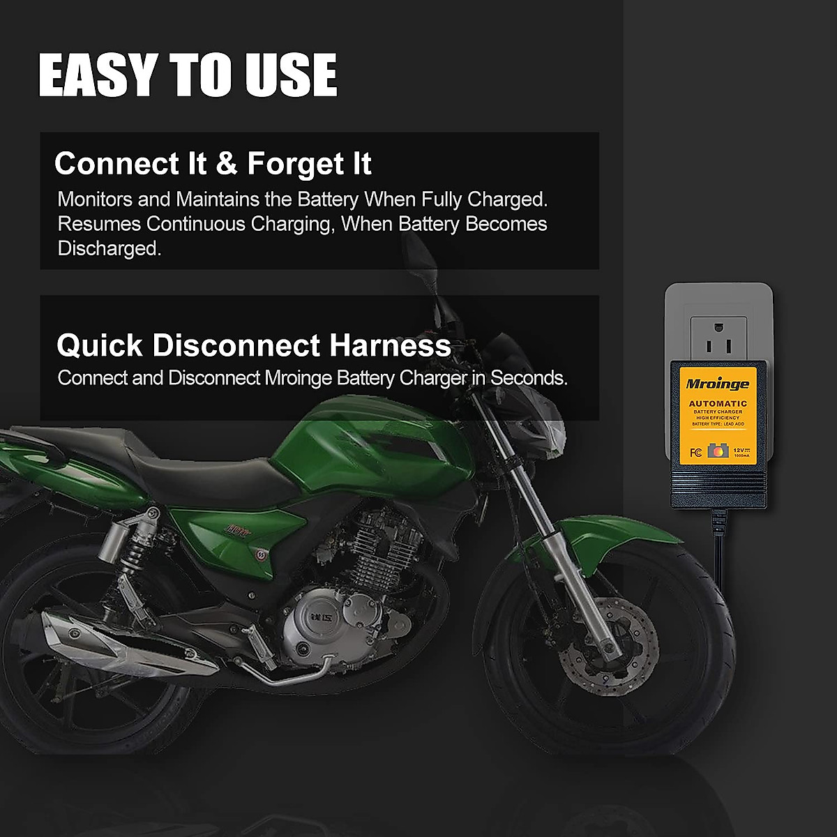 Trickle Charger 12V 1000mA Smart Battery Charger & Maintainer and Automatic Float Charger for Motorcycle, ATV, Lawnmowers and More