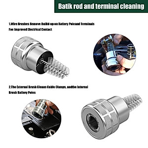 Yumfugu 2 PCS Car Power Terminal Cleaning Brush Washer Set, Stainless Steel Pile Head Brush Positive Negative Fiber Protection Washers, Protection Accessories, for Most Models (Silver & Green & Red)