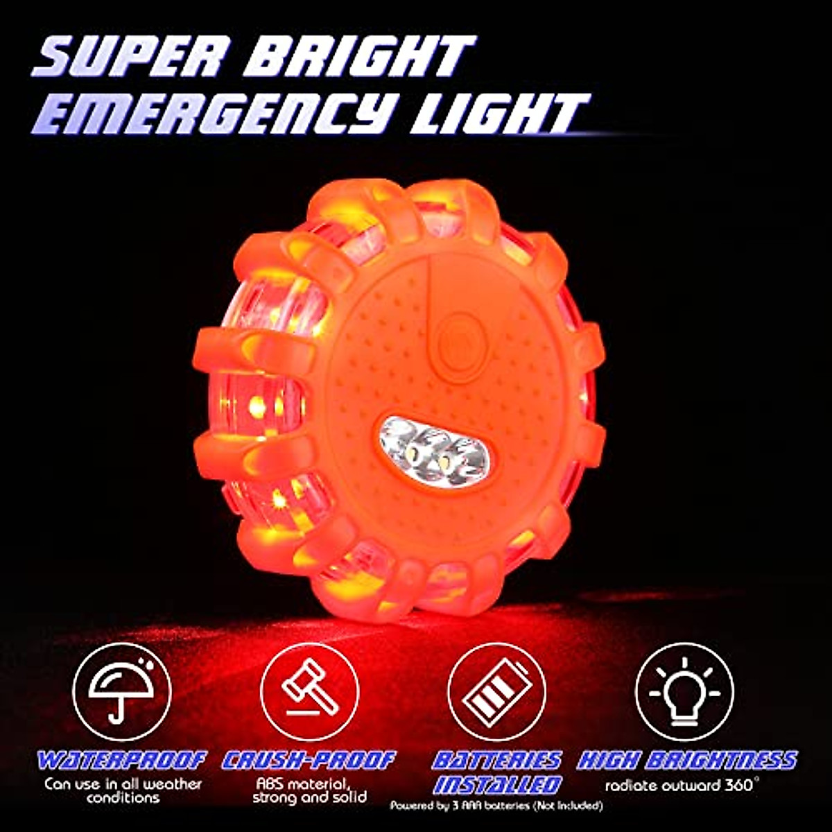 LED Roadside Safety Flares Emergency Flare Lights Flashing Warning Lights Bulk Roadside Safety Beacon Disc Pack with Magnetic Base and Hook for Car Truck Vehicles Boat (100 Pieces)