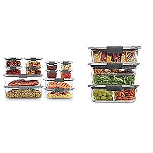 Rubbermaid Brilliance Storage 24-Piece Plastic Lids, Leak Proof Food Container & Leak-Proof Brilliance Food Storage 12-Piece Plastic Containers with Lids, Clear