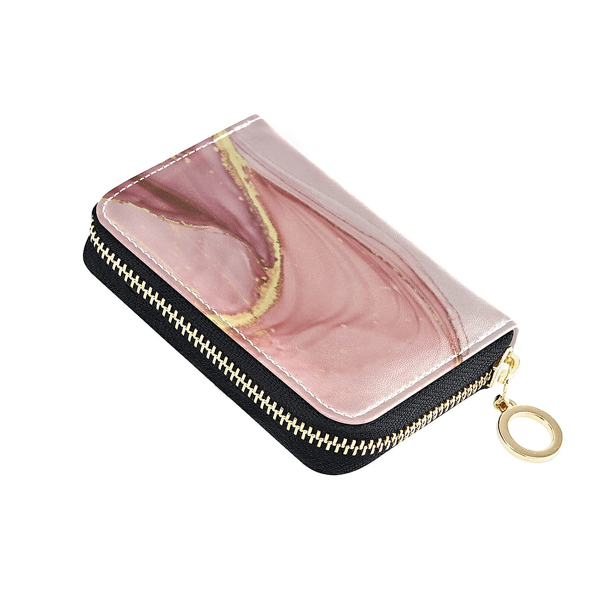 Mixing Acrylic Paints Pink Gold Marble Texture Modern Art Credit Card Coin wallet, Key Change Organizer Zipper Purse Compact Clutch Pouch Pocket, RFID Blocking Women Leather Card Holder
