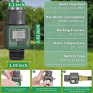 Geevon Water Flow Meter Garden Hose Water Meter, Standard 3/4" Hose Thread, High Accuracy & IPX6 Waterproof, Suitable for Garden Watering, Pool, RV Filling