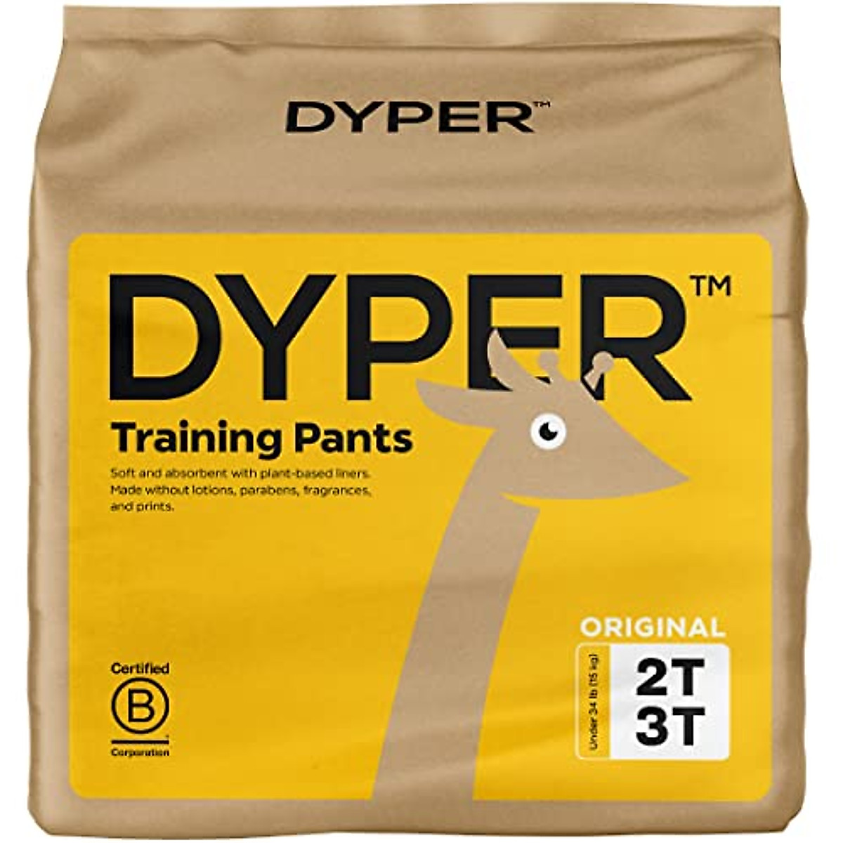 DYPER Viscose from Bamboo Toddler Potty Training Pants Girls & Boys Size 2T-3T, Honest Ingredients, Day & Overnight, Made with Plant-Based* Materials, Hypoallergenic for Sensitive Skin, Unscented 26Ct