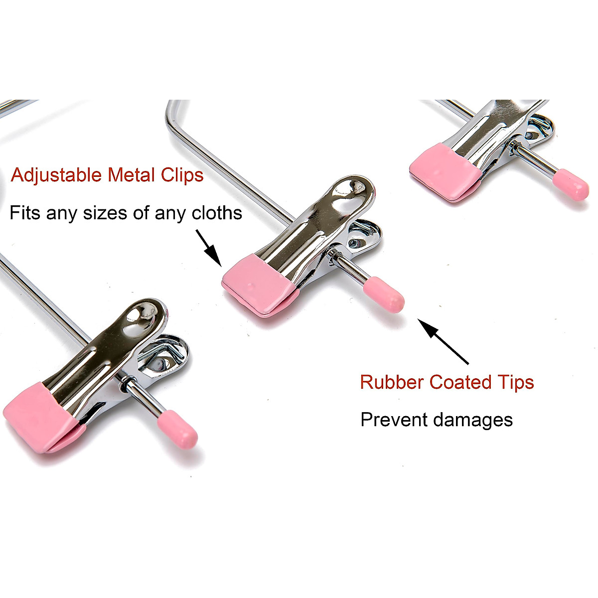 Solid Metal Skirt Hangers 4 Tier Pants Shorts Hangers Space Saving Hangers with Adjustable Clips Non Slip Grip for Slacks, Trousers, Shorts, Jeans, Towels, Pink, (2 Pieces) HL04P