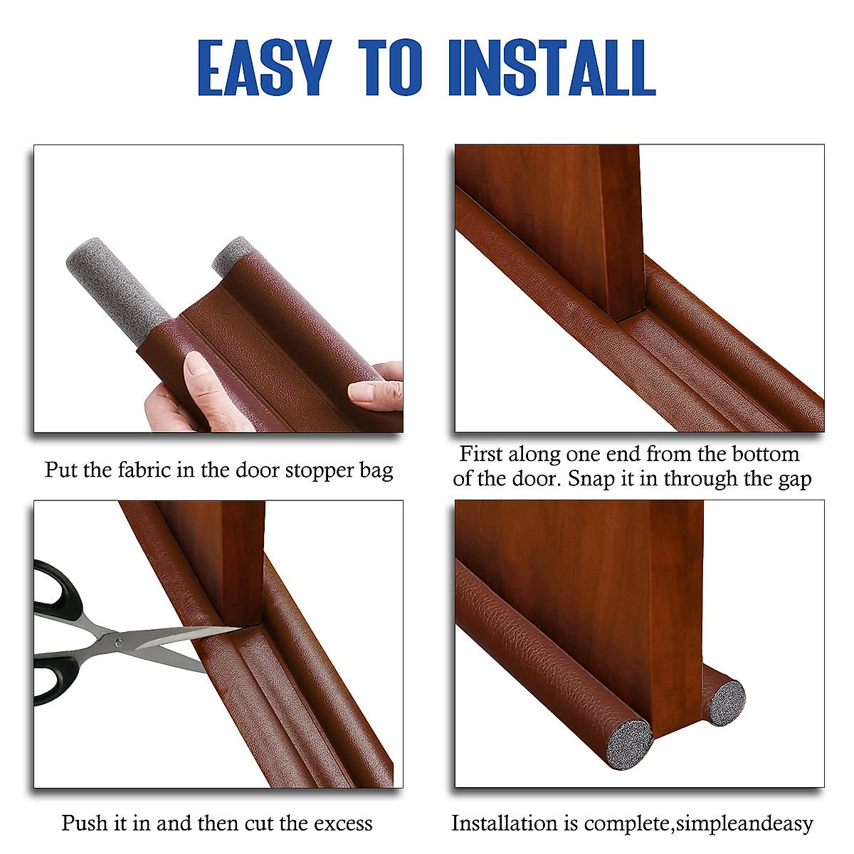 Under Door Draft Stopper 37" Cuttable and Washable,Draft Stopper for Bottom of Door,Twin Door Draft Stopper,Energy Saving Weather Stripping Door Seal Reduce Noise Adjustable Door Stoppers (Brown)