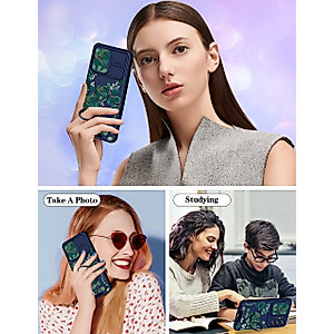 Goocrux (2in1 for Samsung Galaxy S21 Ultra Case Floral for Women Girls Girly Phone Cover Cute Leaves Plants Design with Slide Camera Cover+Ring Holder Fashion Unique Green Cases for S21 Ultra 6.8''