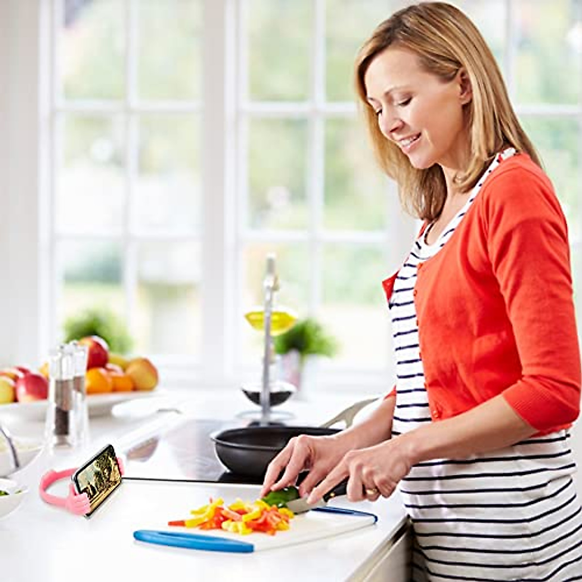 LucyPhy 2 Pack Thumbs up Cell Phone Holder, Adjustable Silicone Tablet Stand, Multi Colors Portable Desktop OK Stands Compatible for Smart Phones iPhone iPad Mini Huawei Samsung (White and Pink)