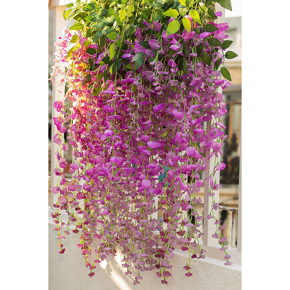 TINGE TIME 12Pcs Wisteria Hanging Flowers Garland Artificial Wisteria Vine Silk Hanging Flower for Home Garden Outdoor Ceremony Wedding Arch Floral Decor (Purple)